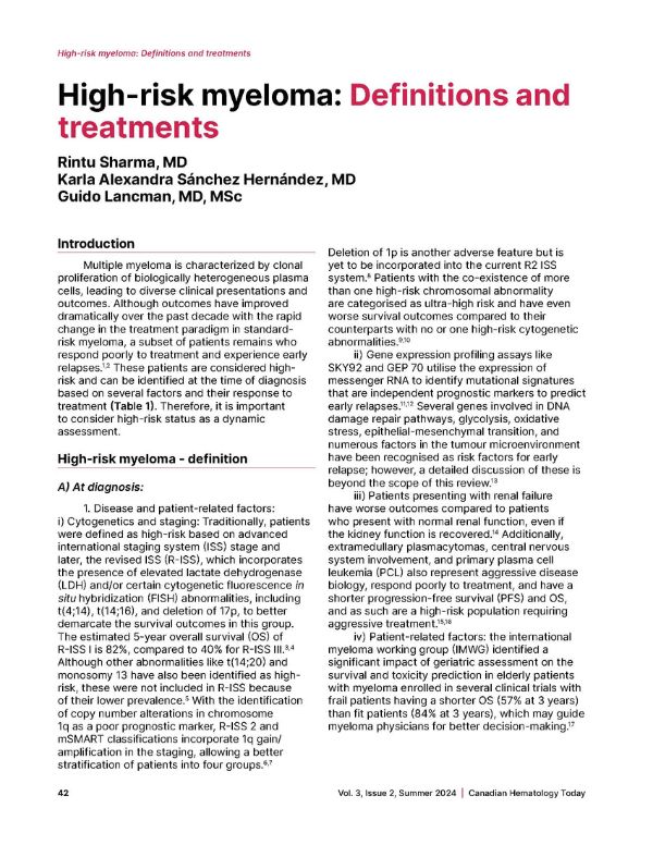 High-Risk Myeloma: Definitions and Treatments | Canadian Hematology Today